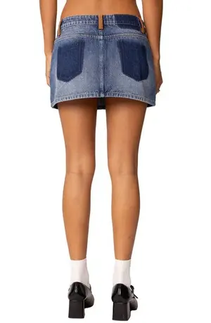 EDIKTED Vera Suede Trim Denim Miniskirt