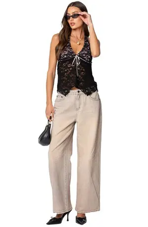 EDIKTED Esme Lace Halter Tank - Black