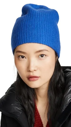 WHITE & WARREN Cashmere Ribbed Beanie Optic Blue
