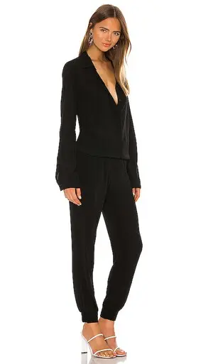 Monrow Crepe Long Sleeve Jumpsuit