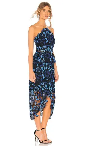 ELLIATT Strapless Midi Dress With Lace Trim