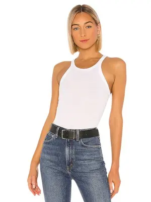 Lna Ribbed Skinny Racer Tank - White