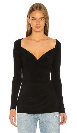 Norma Kamali Long Sleeve Sweetheart Blouse