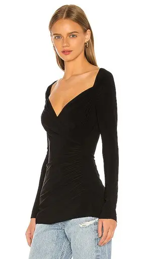 Norma Kamali Long Sleeve Sweetheart Blouse
