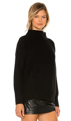 Vince Boiled Funnel Neck Pullover - Black