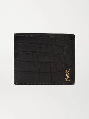 Saint Laurent Logo-appliquéd Croc-effect Leather Billfold Wallet - Black