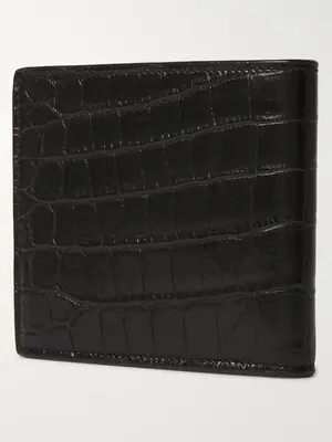 Saint Laurent Logo-appliquéd Croc-effect Leather Billfold Wallet - Black