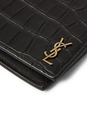 Saint Laurent Logo-appliquéd Croc-effect Leather Billfold Wallet - Black