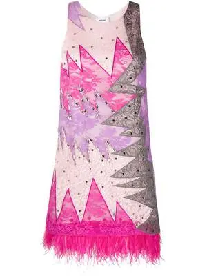 Emilio Pucci X Koché Feather-embellished Lace Dress - Pink