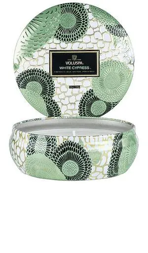 Voluspa 3-wick Tin Candle In Mint - White Cypress