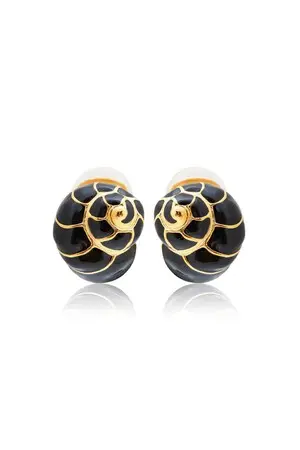 KENNETH JAY LANE And Black Shell Clip Earrings - Gold