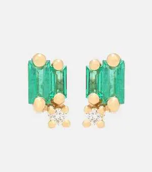 SUZANNE KALAN Fireworks 18kt Gold Earrings With Emeralds And Diamonds - Green