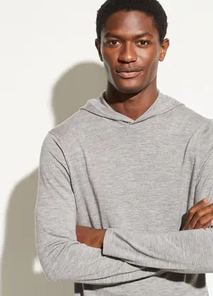 Vince Featherweight Wool Cashmere Pullover Hoodie Grey