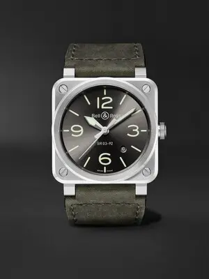 BELL & ROSS Br 03-92 Grey Lum Automatic 42mm Stainless Steel And Leather Watch - Black
