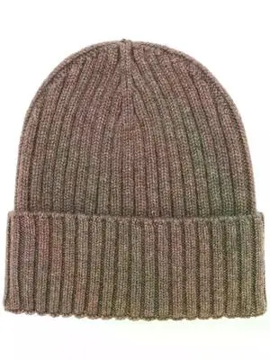 DELL'OGLIO Ribbed Knit Cashmere Beanie Hat - Brown