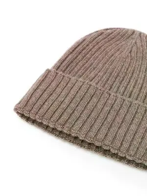 DELL'OGLIO Ribbed Knit Cashmere Beanie Hat - Brown