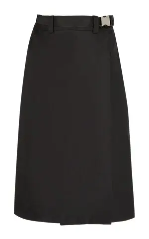Prada Belted Gabardine Midi Skirt - Black