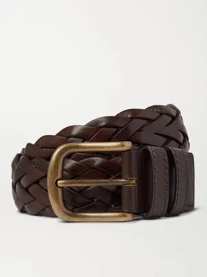 Anderson & Sheppard 3.5cm Woven Leather Belt - Brown