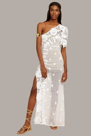 Miguelina Elora Hibiscus Lace One-shoulder Dress - White