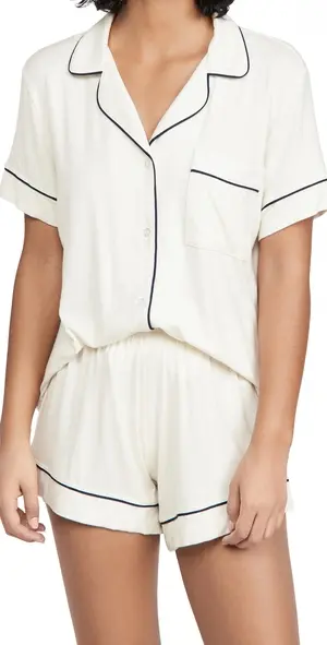 Eberjey Gisele The Relaxed Shorts Pajamas Set Ivory/ Navy