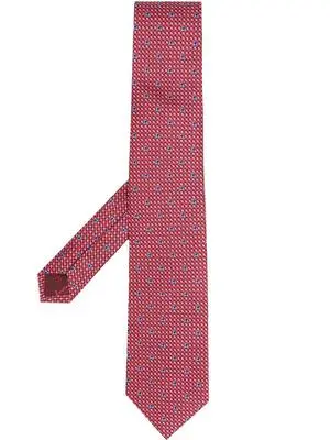 FERRAGAMO Gancini Motif Pointed-tip Neck Tie - Red