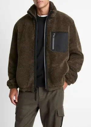 Vince Sherpa Zip Jacket With Bonded Zippers - Dark Leaf