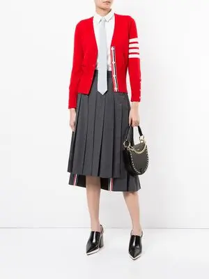 Thom Browne Classic V-neck Cardigan In White 4-bar Stripe In Cashmere