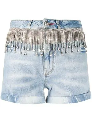 Philipp Plein Crystal-embellished Denim Shorts - Blue