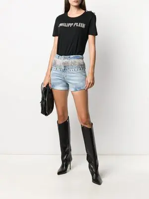Philipp Plein Crystal-embellished Denim Shorts - Blue