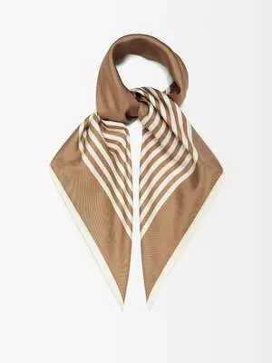 LESCARF Lescarf - No.9 Striped-border Silk Scarf - Womens - Camel Camel