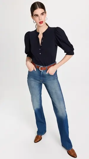 Veronica Beard Coralee Henley Top - Navy