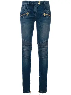 Balmain Stonewashed Denim Biker Jeans