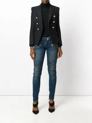Balmain Stonewashed Denim Biker Jeans