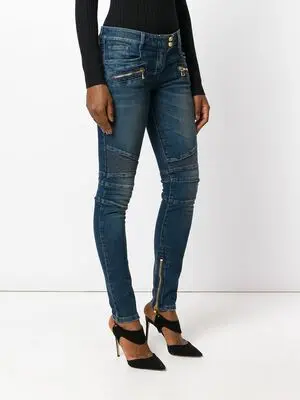 Balmain Stonewashed Denim Biker Jeans