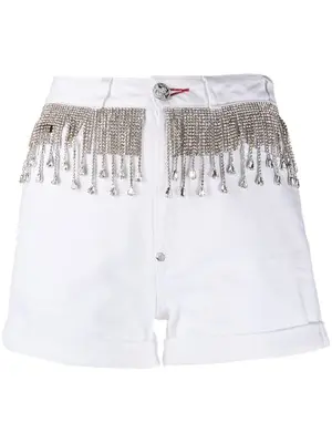 Philipp Plein Crystal-embellished Denim Shorts - White