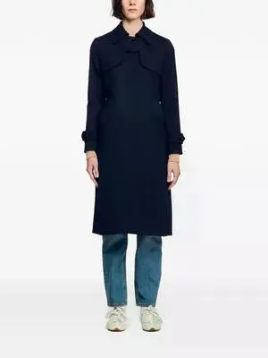 Sandro Trench Coat With Pleated Inset - Blue
