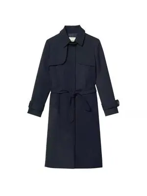 Sandro Trench Coat With Pleated Inset - Blue