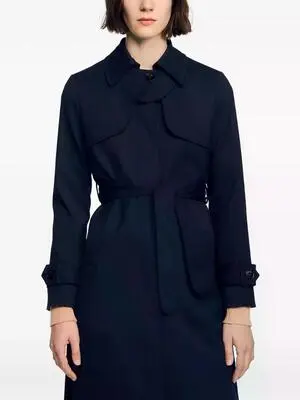 Sandro Trench Coat With Pleated Inset