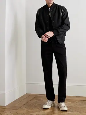 Golden Bear Hayes Leather-panelled Melton Virgin Wool-blend Varsity Jacket - Black