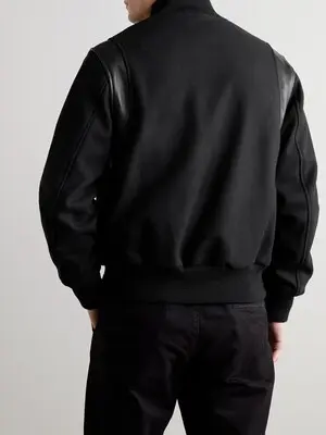 Golden Bear Hayes Leather-panelled Melton Virgin Wool-blend Varsity Jacket - Black