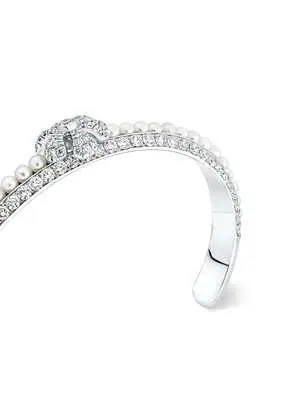 DAVID MORRIS 18kt Diamond And Pearl Bangle - Silver