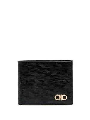 FERRAGAMO Gold-tone Logo Plaque Wallet - Black