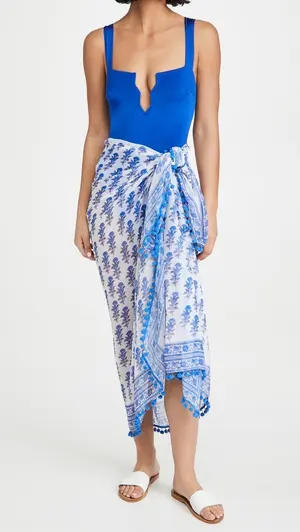 Playa Lucila Border Print Sarong - Blue