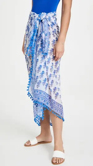 Playa Lucila Border Print Sarong - Blue