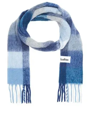 Acne Studios Scarf In Brown - Indigo  Grey  & Light Blue
