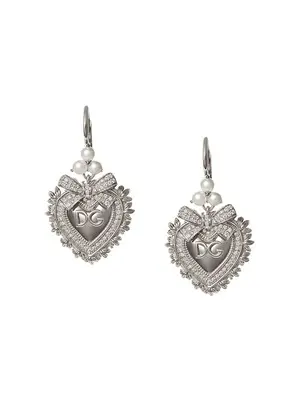 Dolce & Gabbana 18k White Gold Devotion Diamond And Pearl Earrings - Silver
