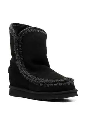 Mou Crochet Stitch-trim Wedge Boots