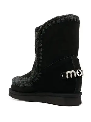 Mou Crochet Stitch-trim Wedge Boots
