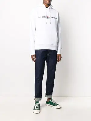 Tommy Hilfiger Embroidered Logo Drawstring Hoodie - White