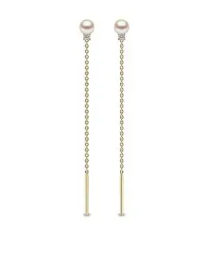 Yoko London Trend Diamond And Pearl Drop Earrings - Gold